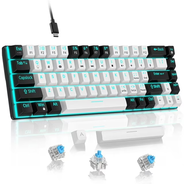 60% Mechanical Keyboard, LED Backlit Compact 68 Keys Gaming Keyboard ...